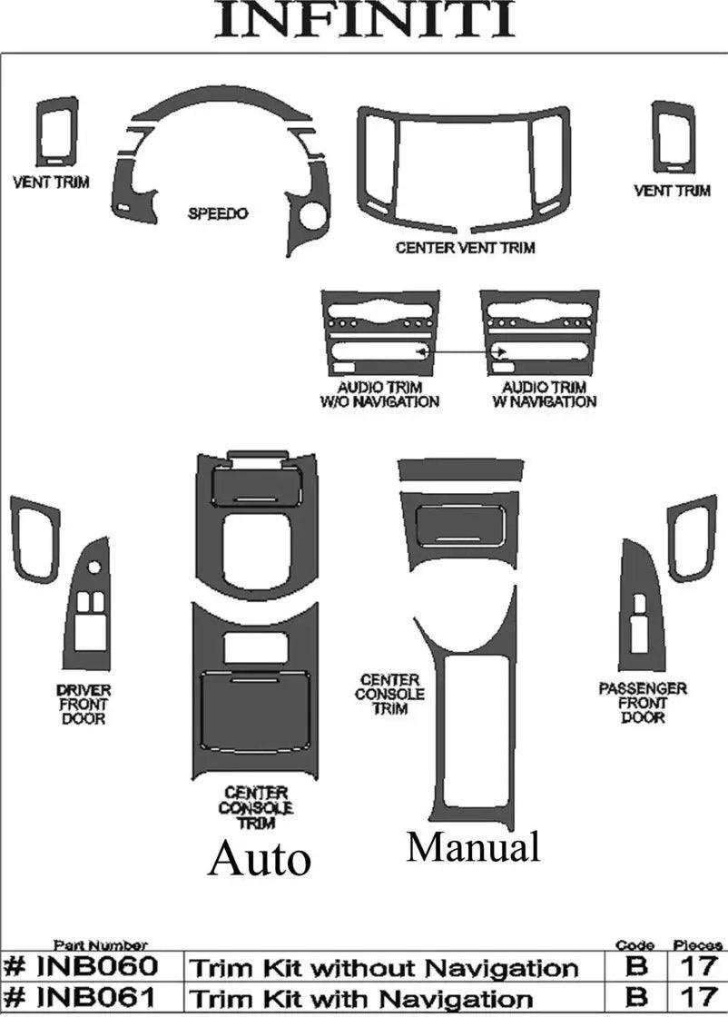 Infiniti G37 Coupe Real Carbon Fiber Interior Dash Trim Kit