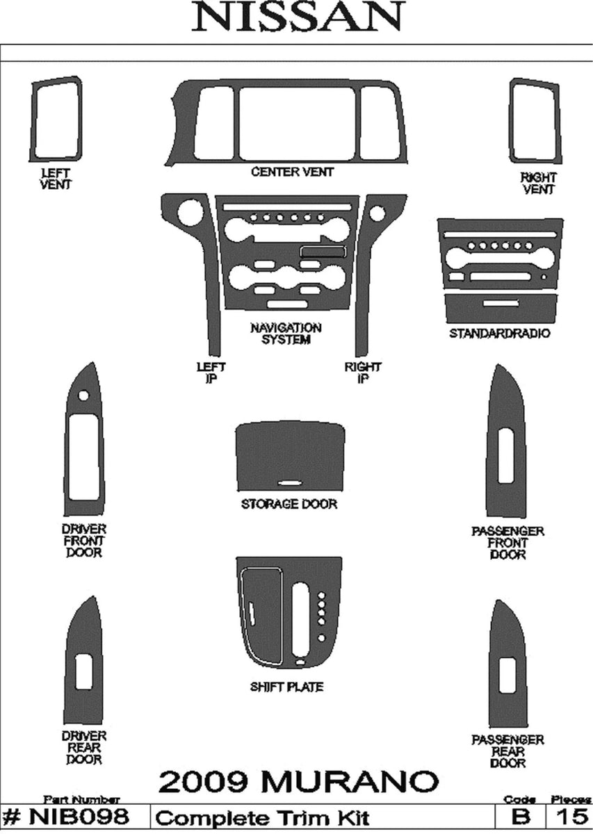 2009+ Nissan Murano Wood Grain Dash Trim Kit